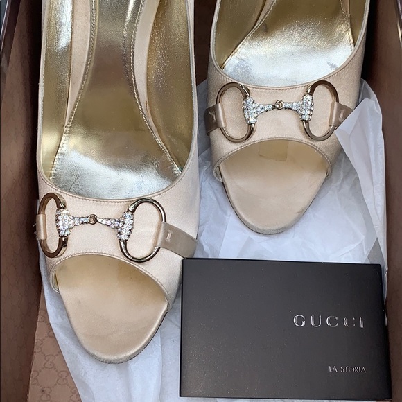 Gucci | Shoes | Gucci 2b Silk Champagne Open Toe | Poshmark